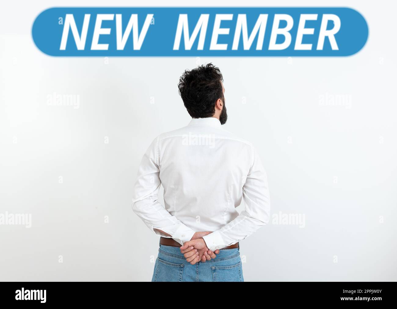 Hand writing sign New Member. Business idea recruiting employee to ...