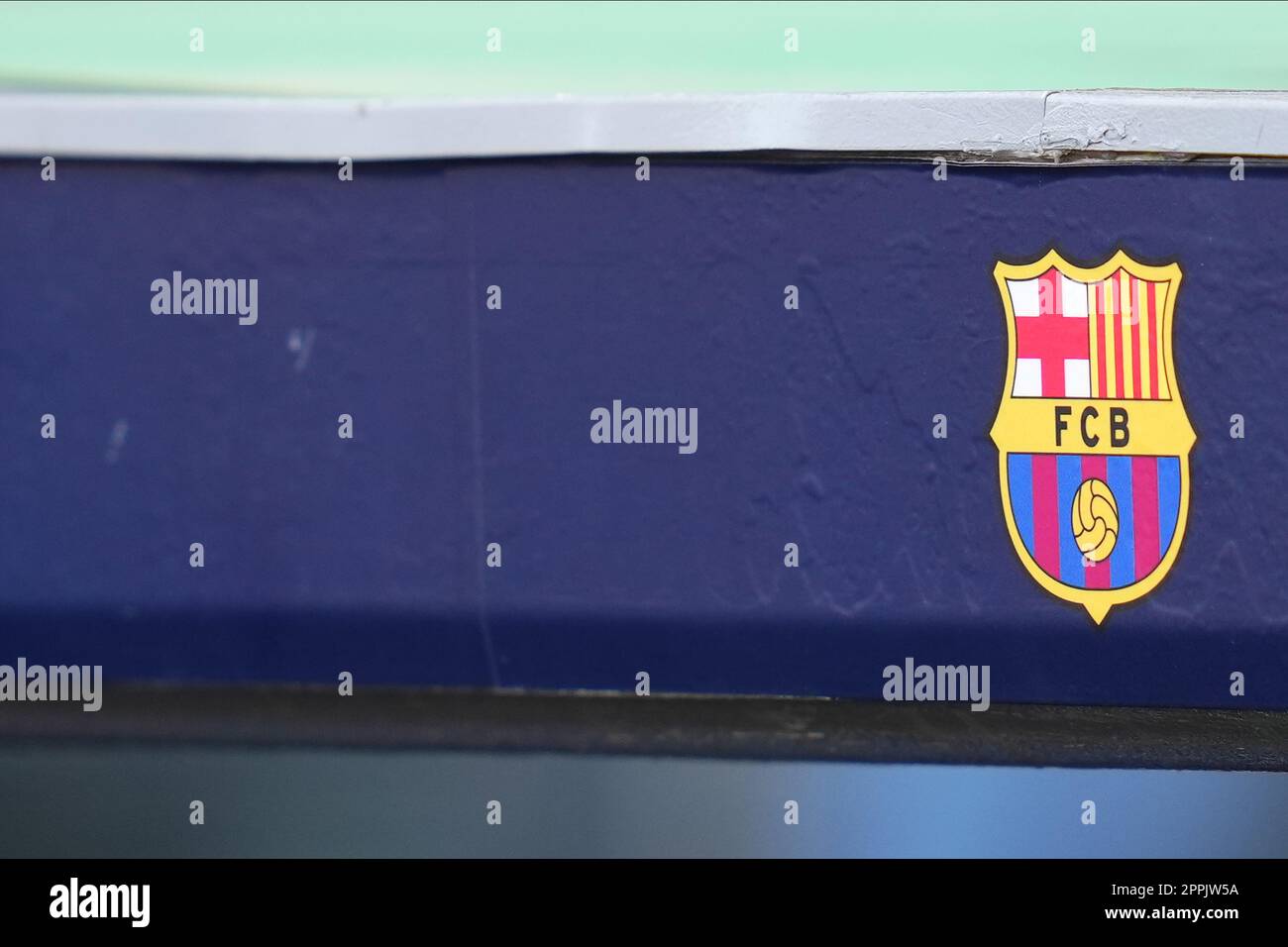 FC Barcelona shield during the La Liga match between FC Barcelona and ...