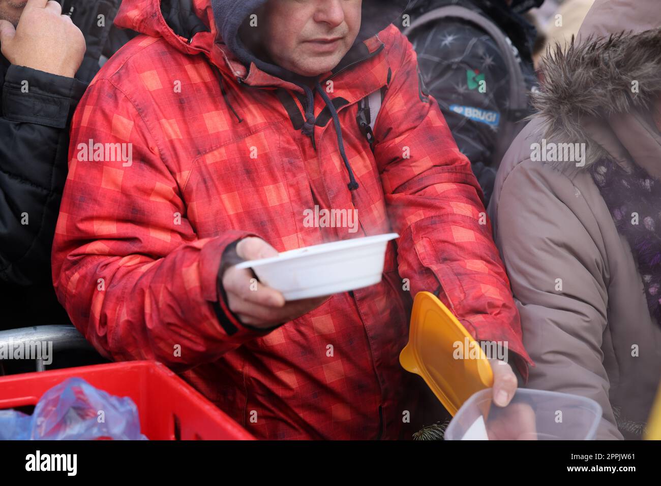 Christmas Eve for poor and homeless on the Main Square in Cracow Stock ...
