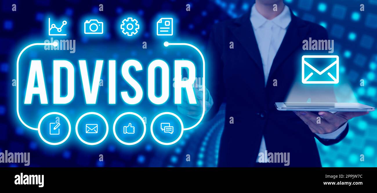 Hand writing sign Advisor. Business concept Give advice recommendation ...
