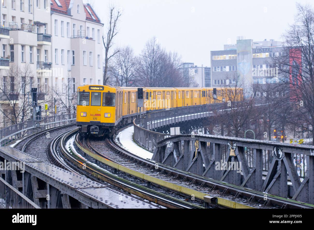 Berlin u-bahn or metro car making it's way through the winter snow on ...