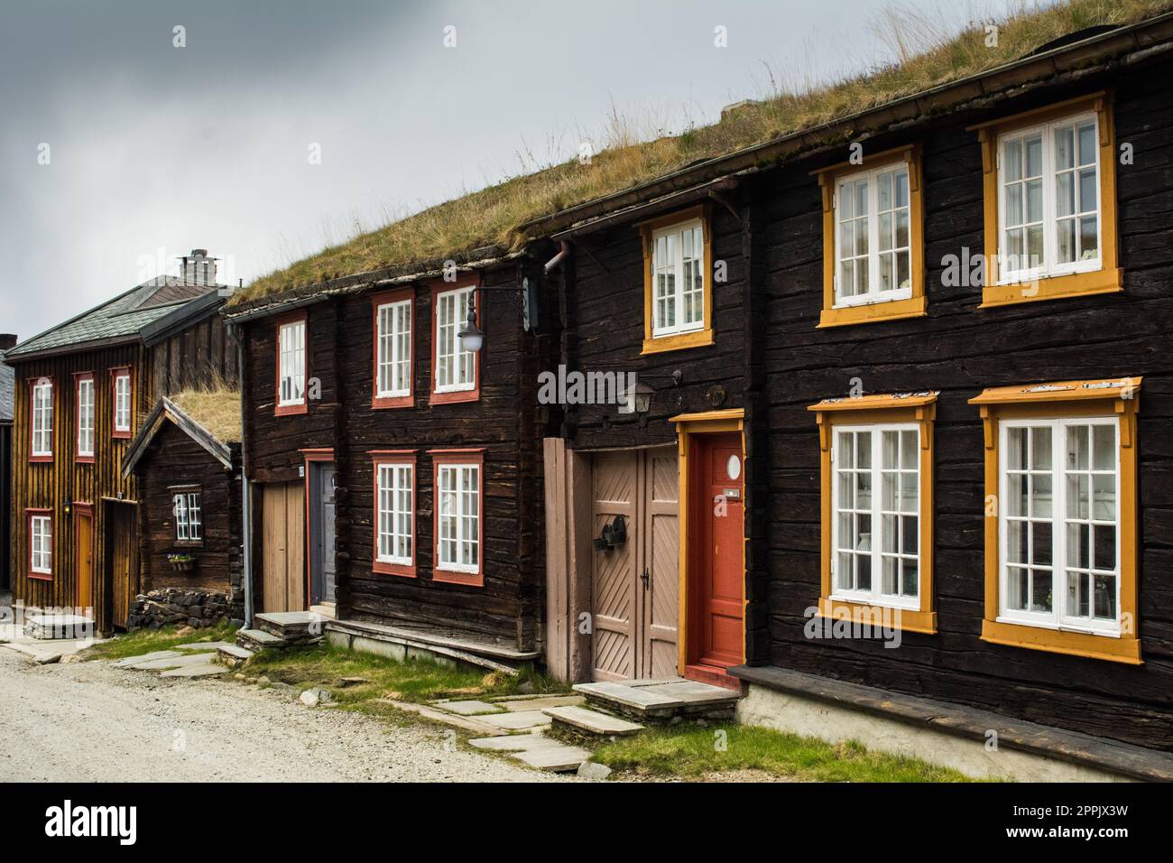 traditional wooden house in the historical mining village of Roros ...