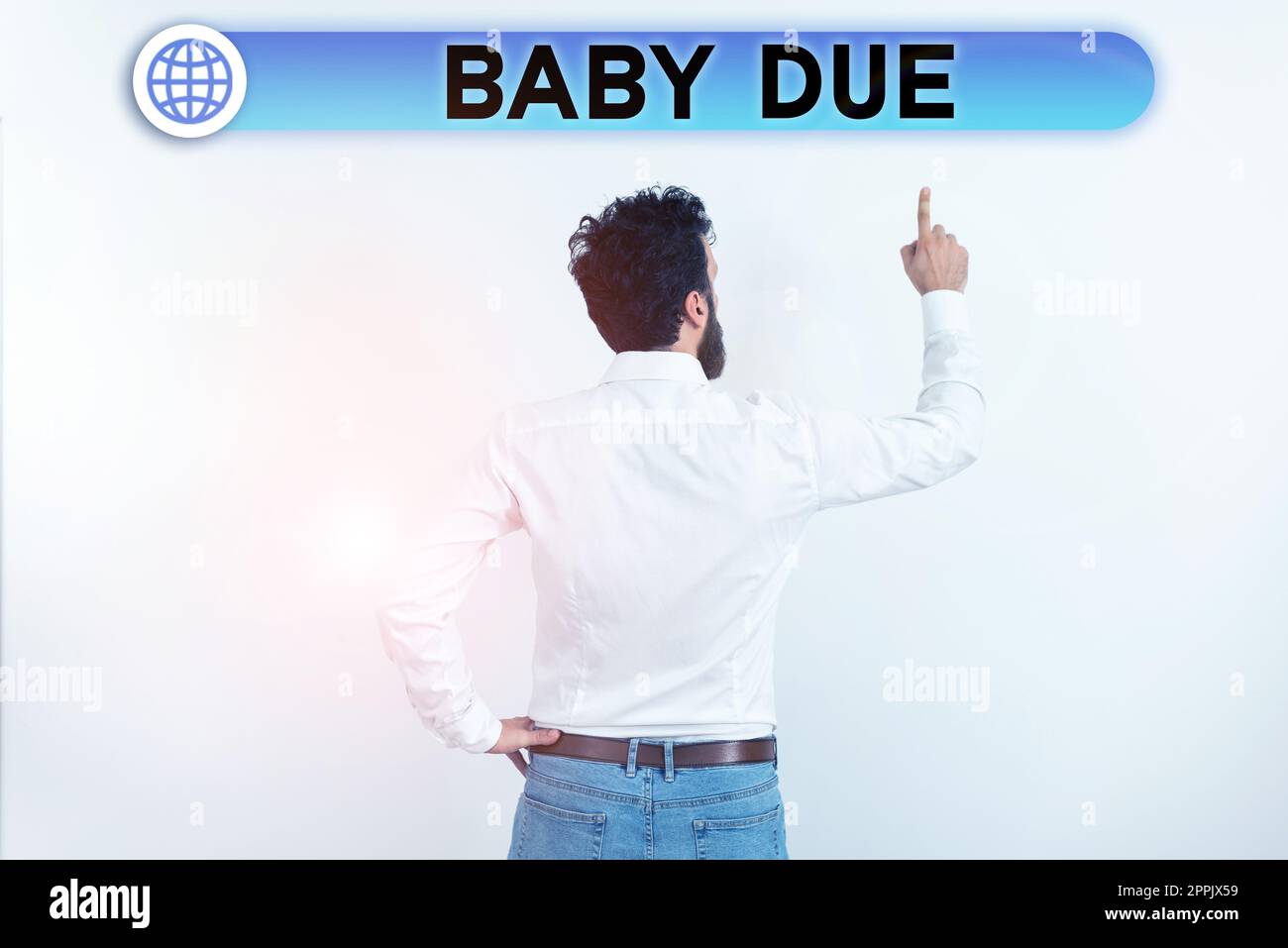 Text caption presenting Baby Due. Concept meaning about to born Under ...