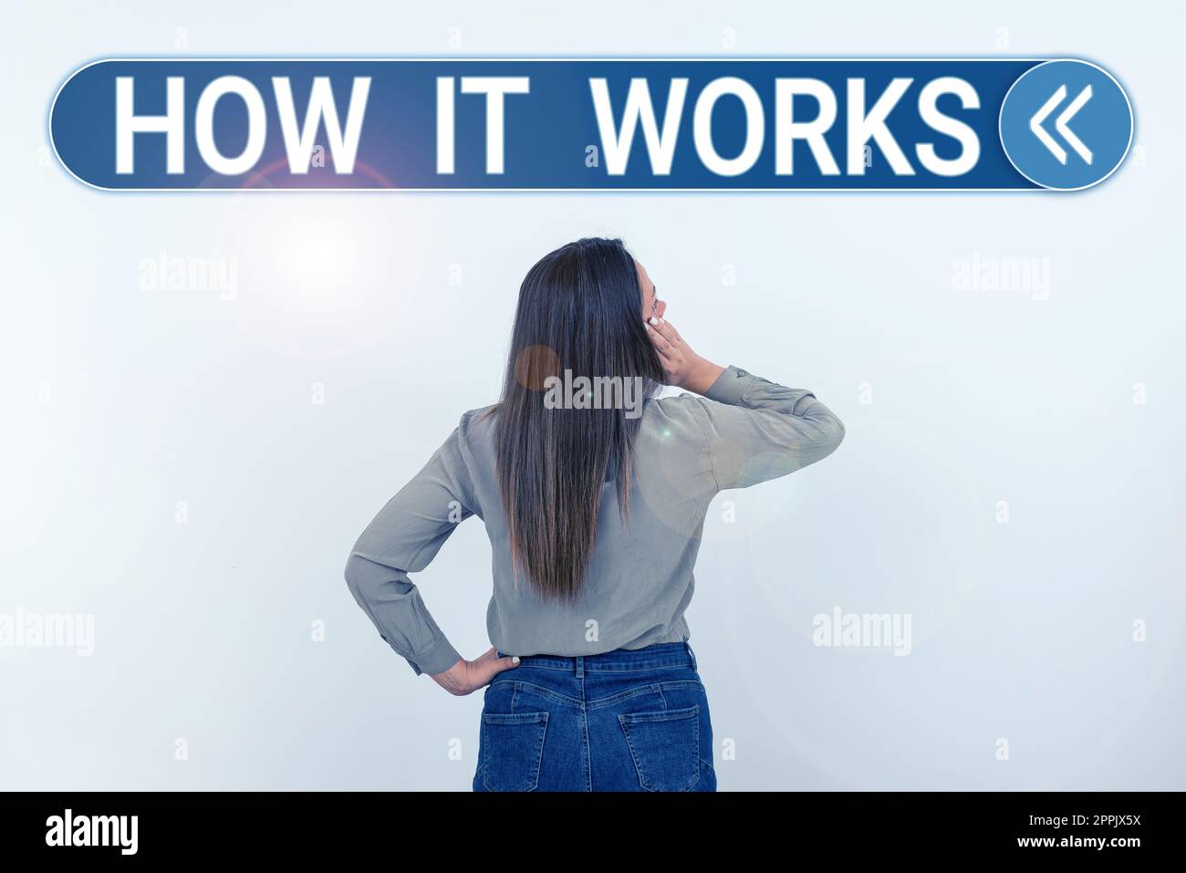 Hand writing sign How It Works. Word Written on Used to asked about on ...