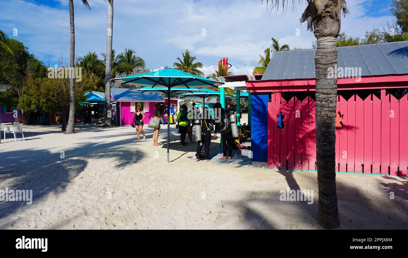 Coco Cay, Bahamas - April 29, 2022: People having fun with colorful ...