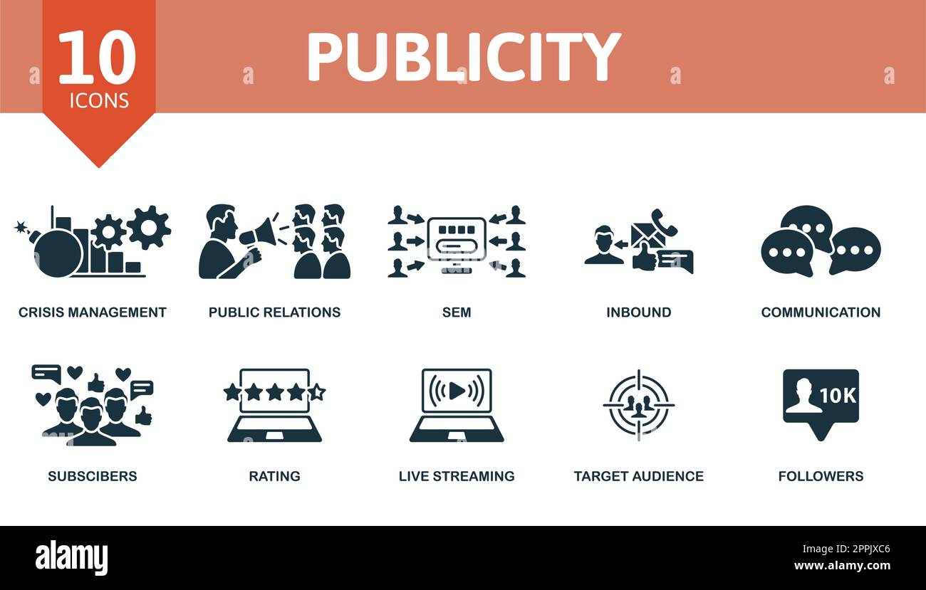 Publicity icons outline set. Creative elements: crisis management ...