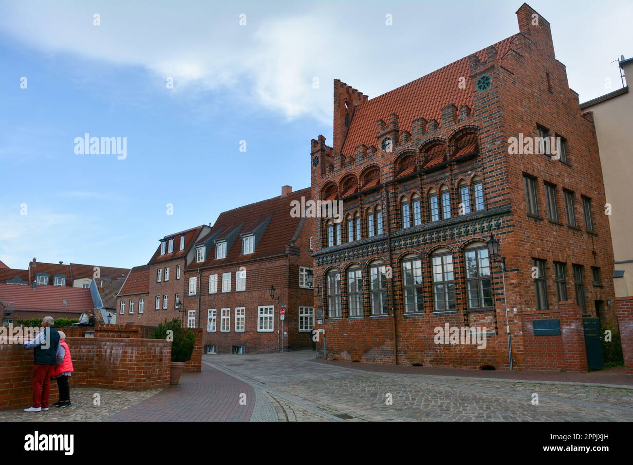Buildings on a street in the historic old town of Wismar Stock Photo ...