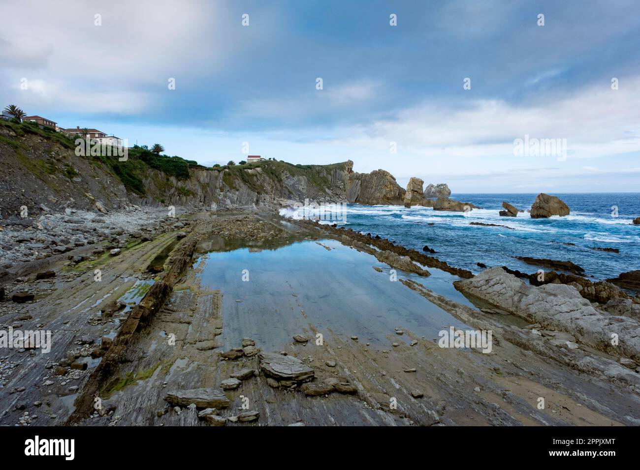 Wave abrasion platform in La Arnia beach, Liencres, Costa Quebrada ...