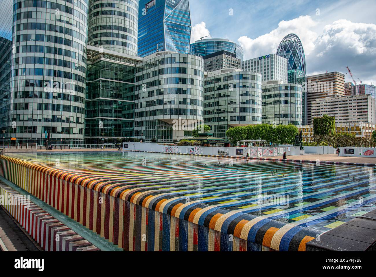 Colorful fountain in La Defense financial district in Paris Stock Photo ...