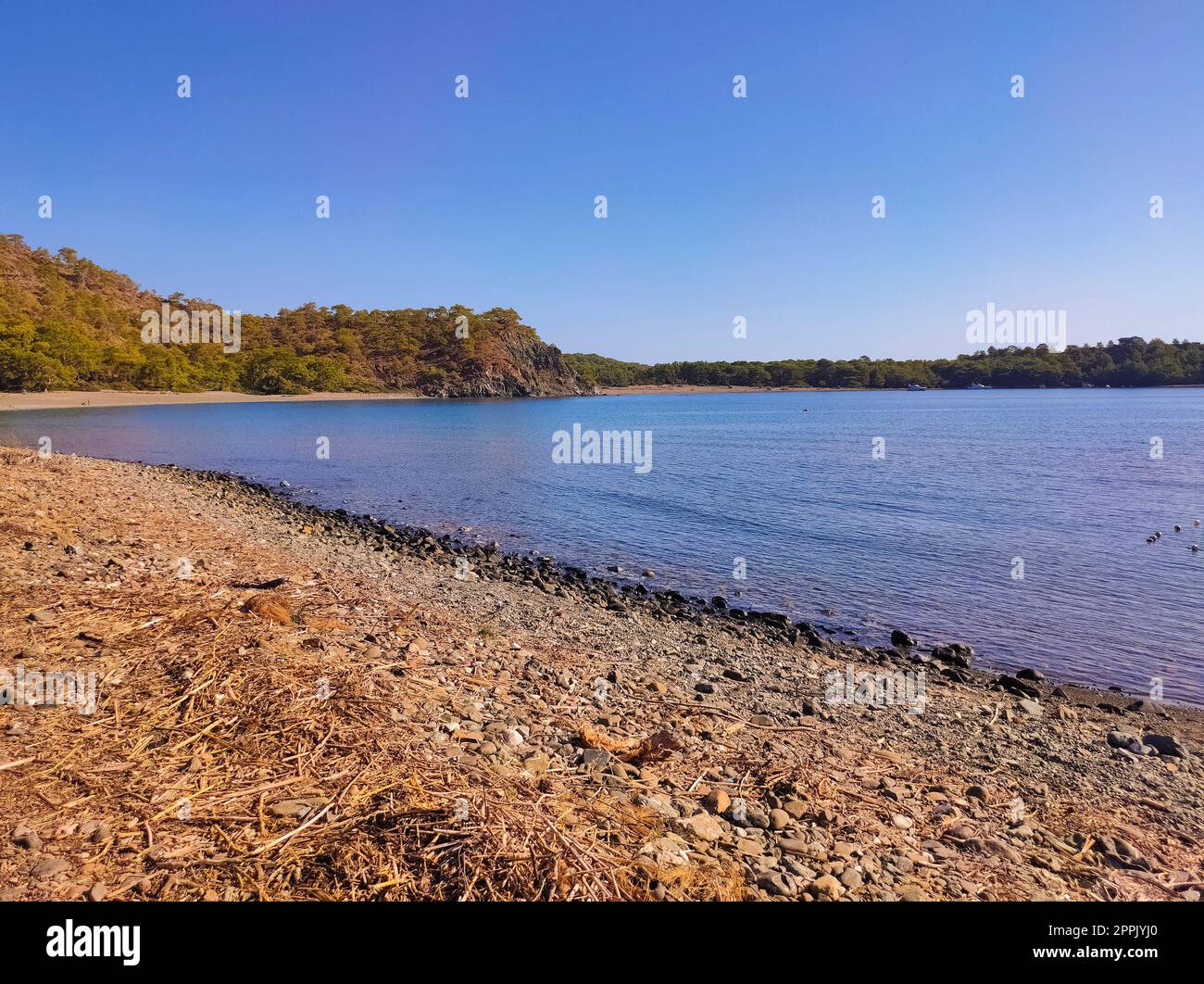 View of the stone beach at the site of the ancient Lycian city of ...