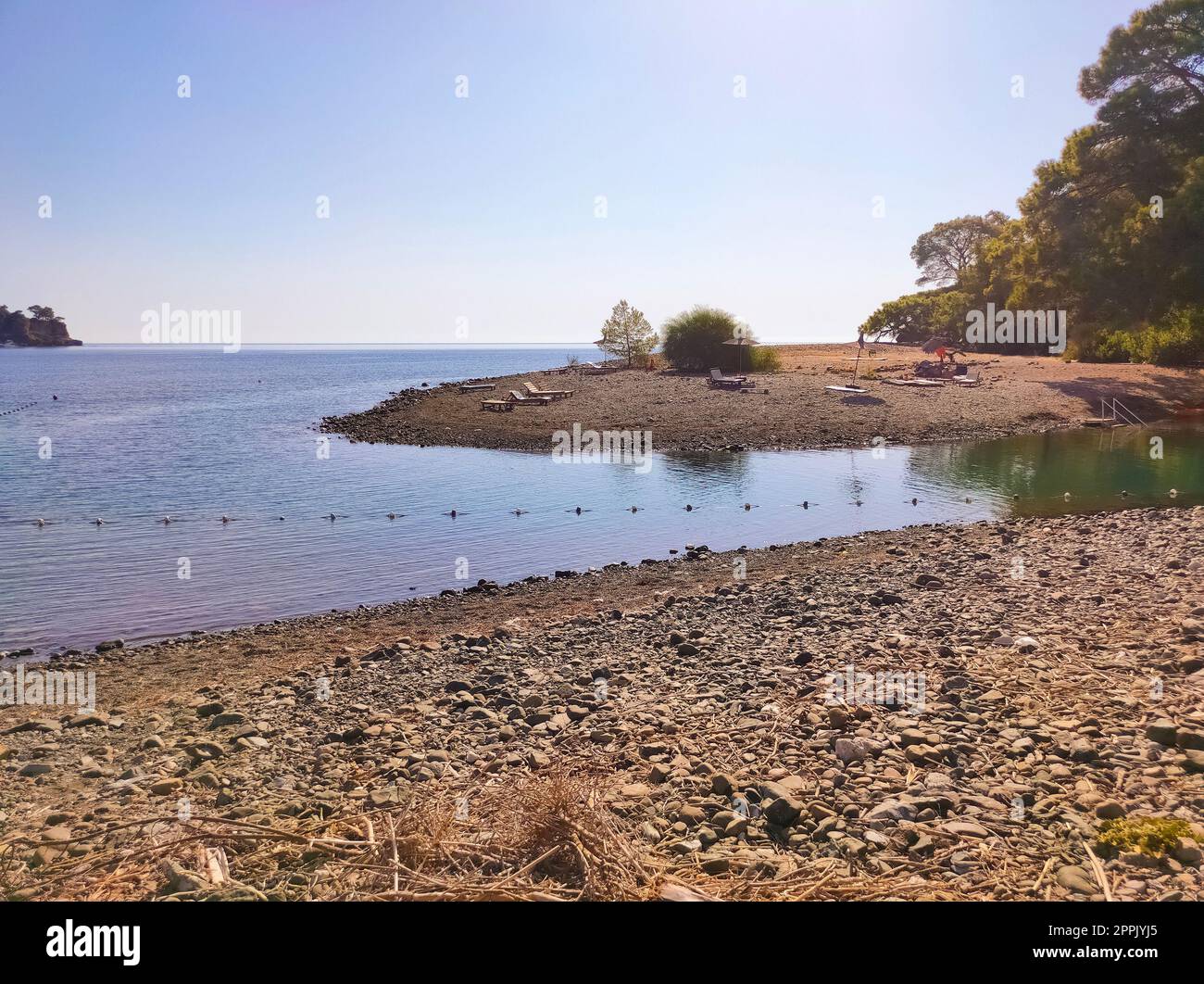 View of the stone beach at the site of the ancient Lycian city of ...