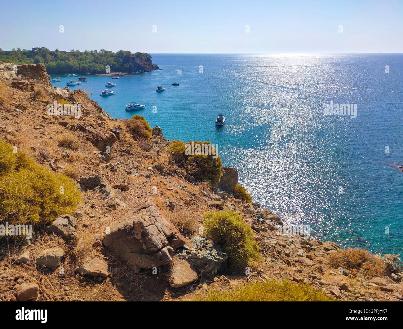View of the stone beach at the site of the ancient Lycian city of ...