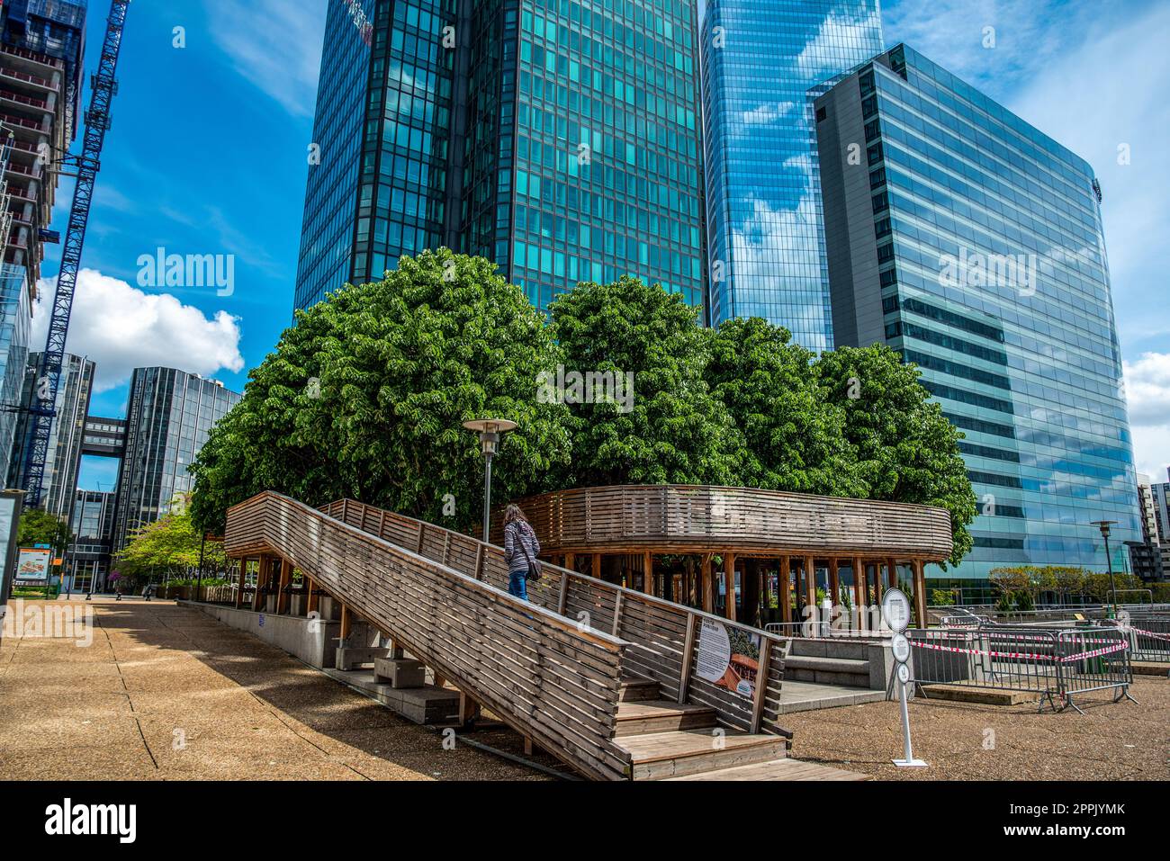 Modern Installation of a path in the trees between skyscrapers in La ...
