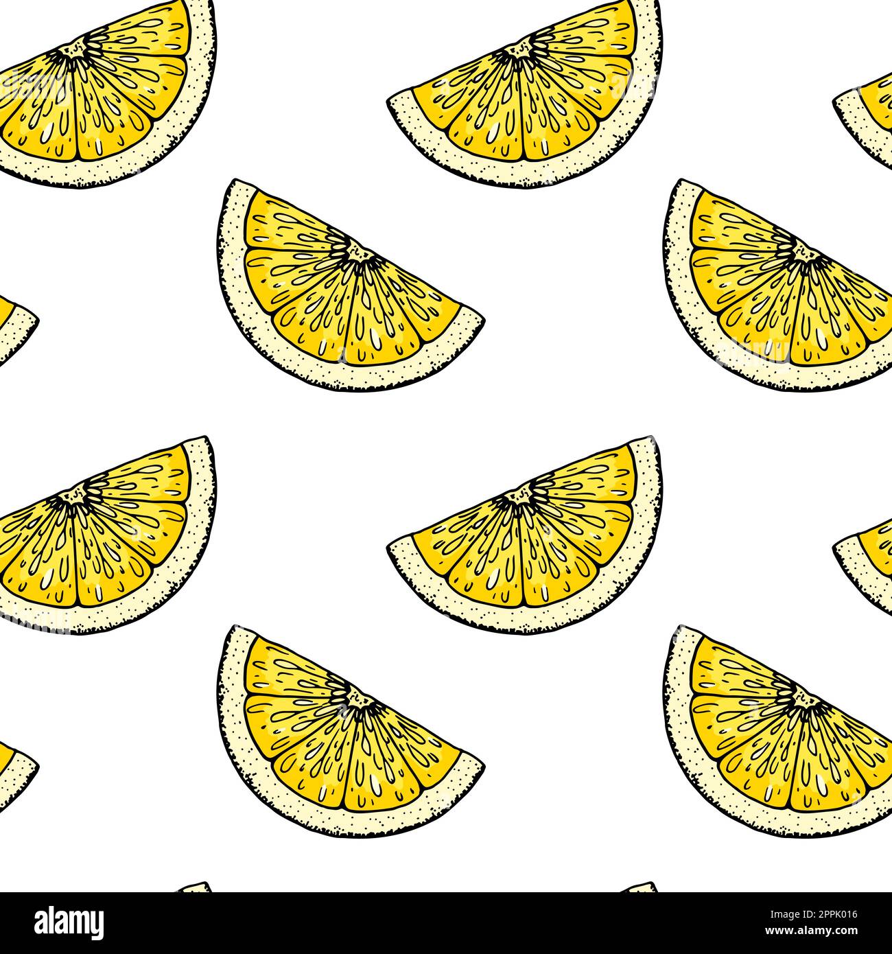 Lemon slice seamless pattern. Colorful hand drawn vector illustration in sketch style. Tropical ...