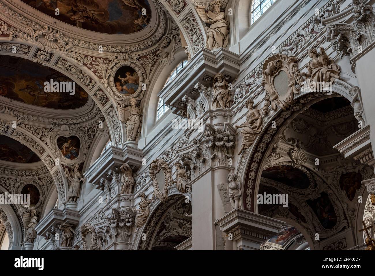 Beautifully ornate baroque ceiling of the cathedral in Passau in ...