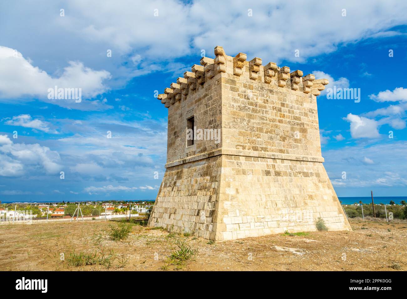 Medieval venetian tower of Regina, Pervolia, Larnaca, Cyprus Stock ...