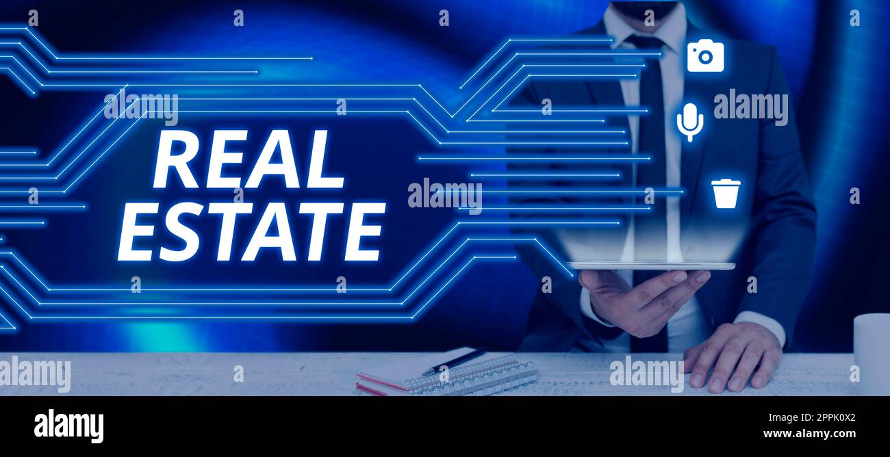 Conceptual caption Real Estate. Concept meaning the property consisting ...