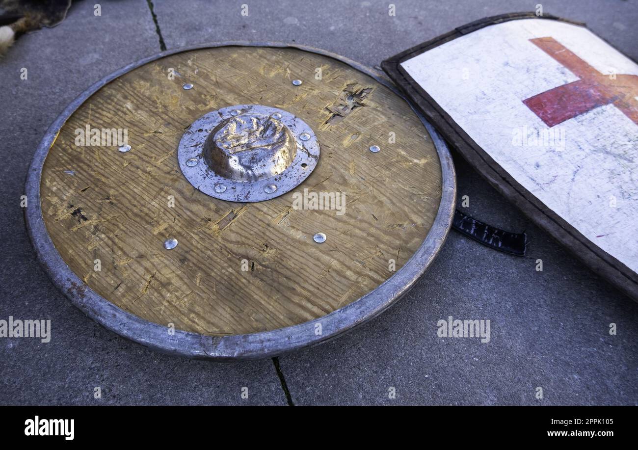 Ancient medieval shields Stock Photo - Alamy