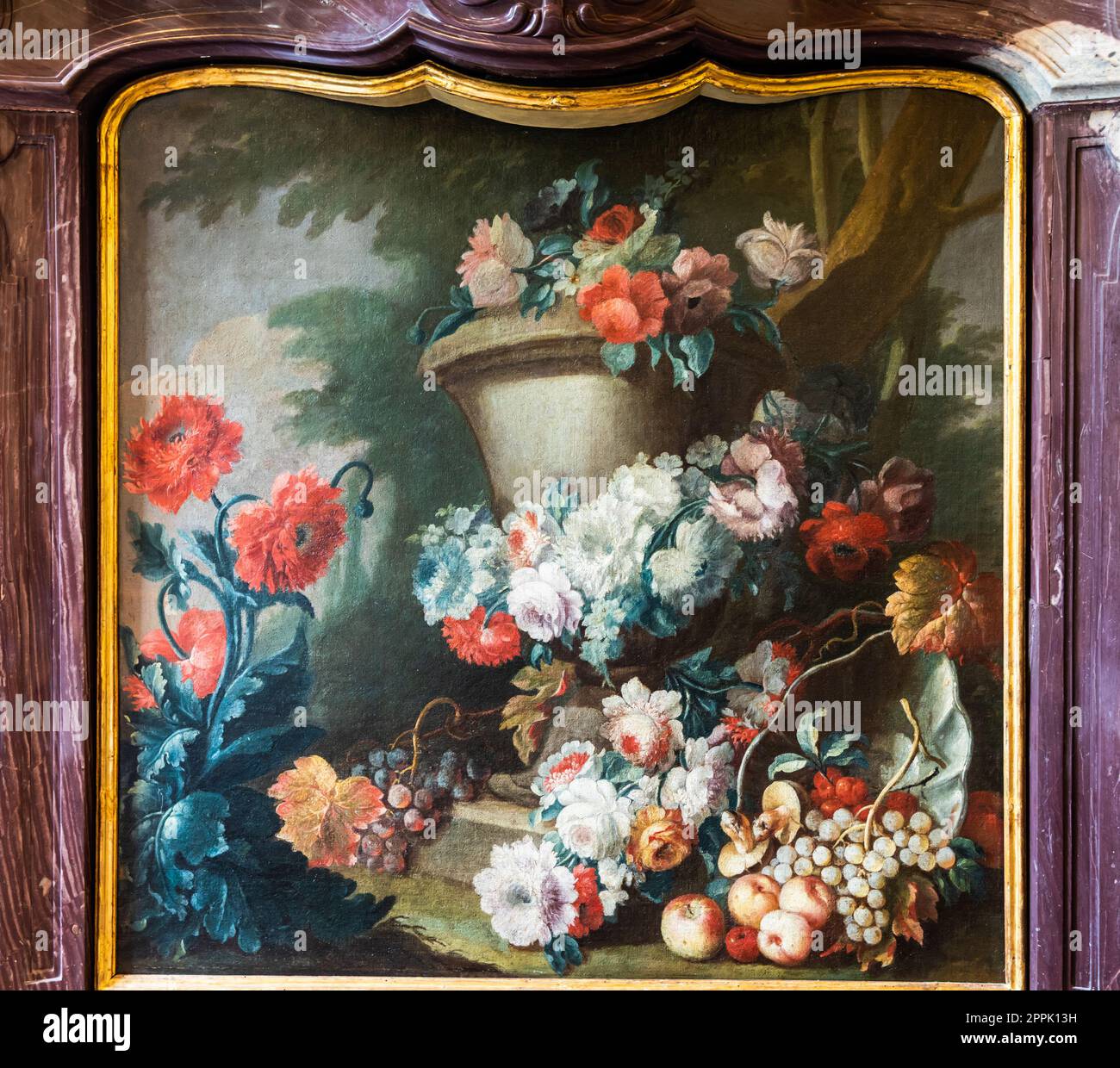 Old baroque flowers painting - vintage style aged decoration Stock ...