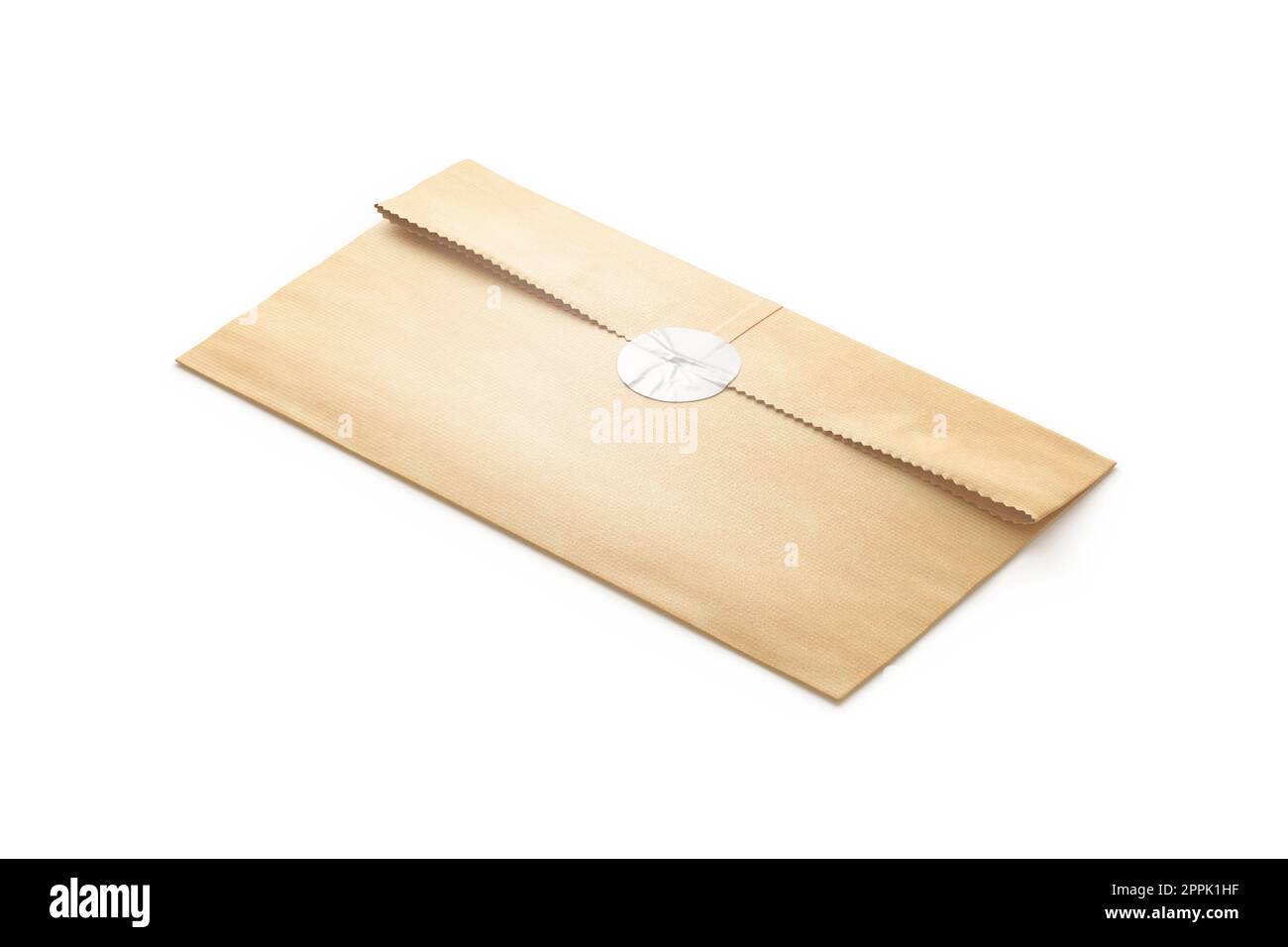 Blank craft rectangle paper bag with white sticker mockup, isolated ...