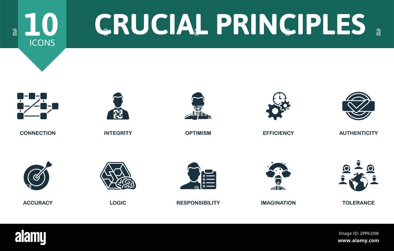 Crucial principles icons outline set. Creative elements: connection ...