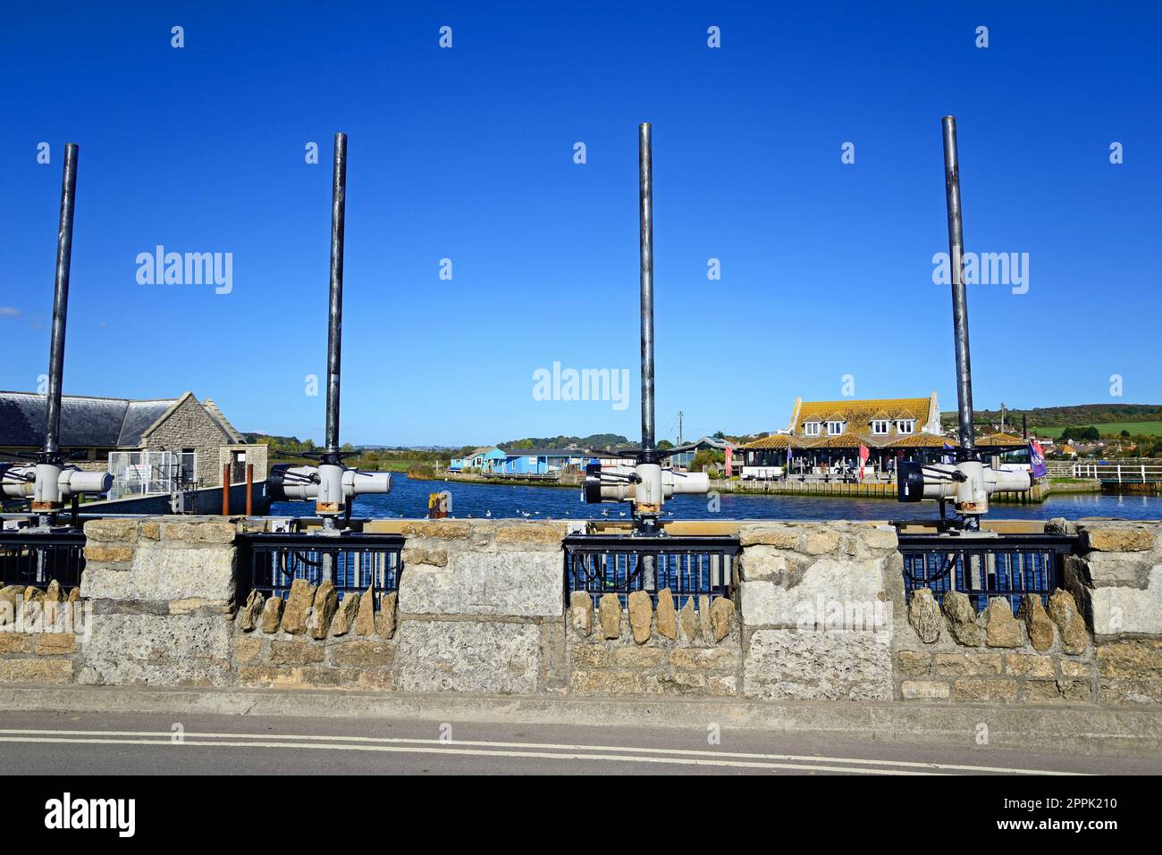 View across the River Bit towards the Rise riverside restaurant with ...