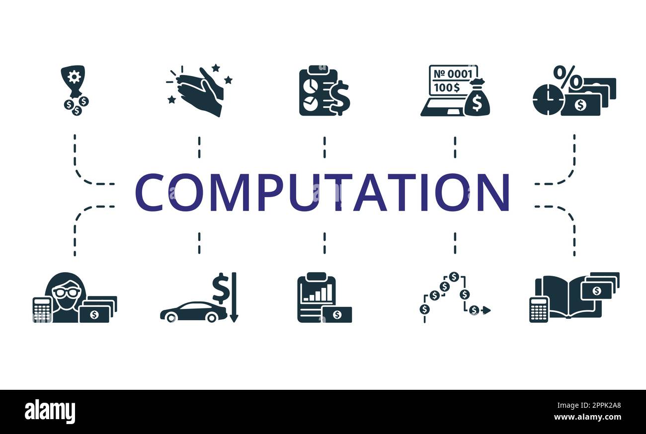Computation icons outline set. Creative elements: asset, appreciation ...