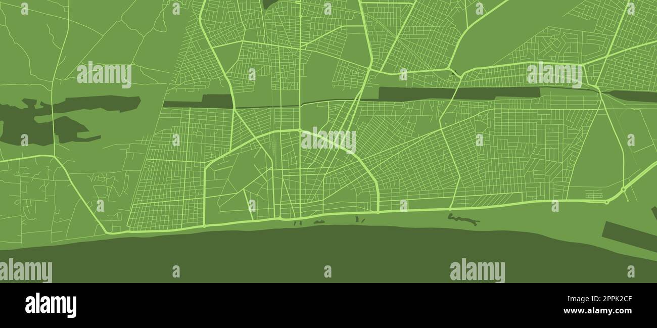 Detailed map poster of Lome, Togo city administrative area. Olive ...