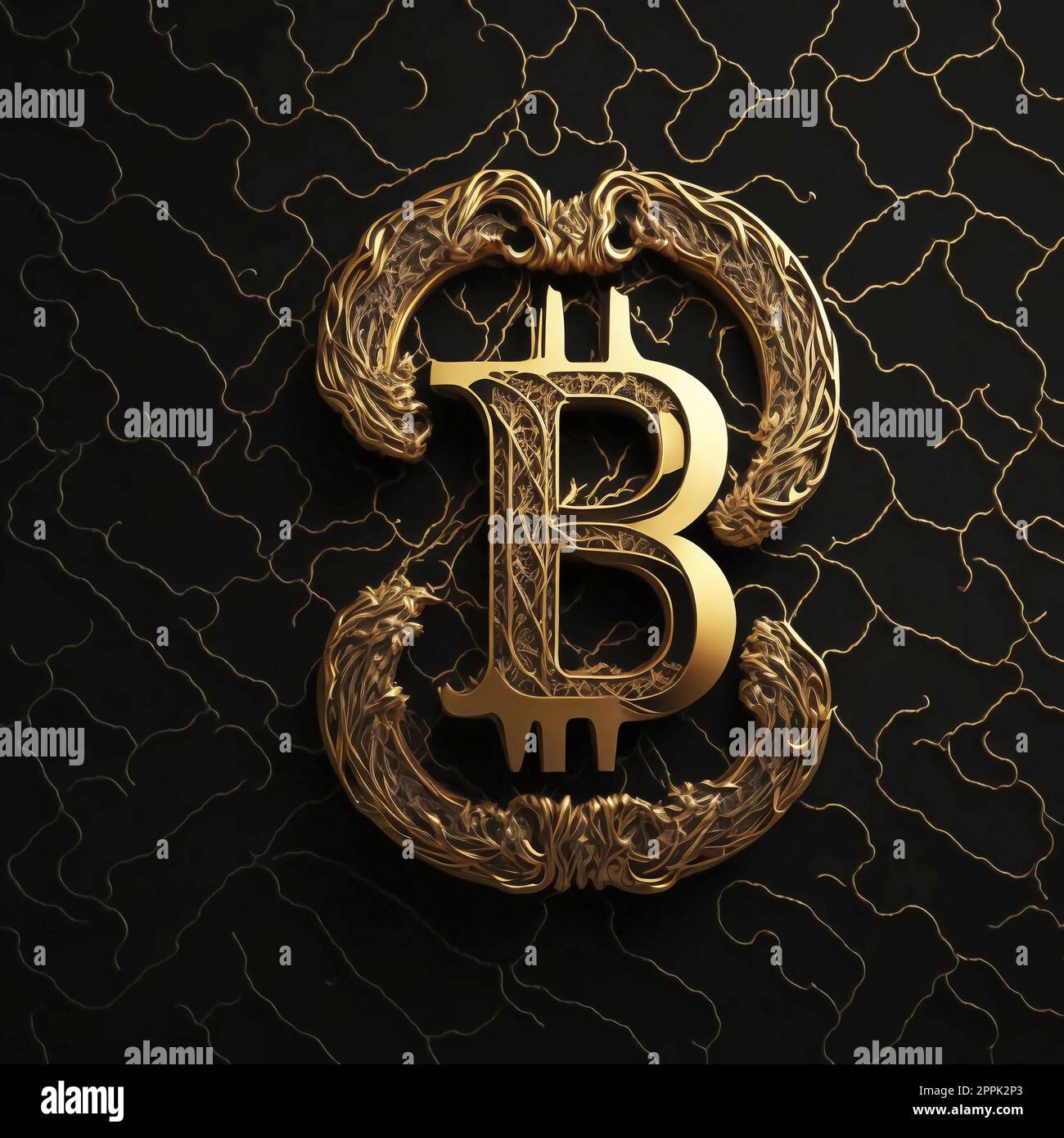 Luxurious bitcoin logo with golden patterns and black background Stock ...