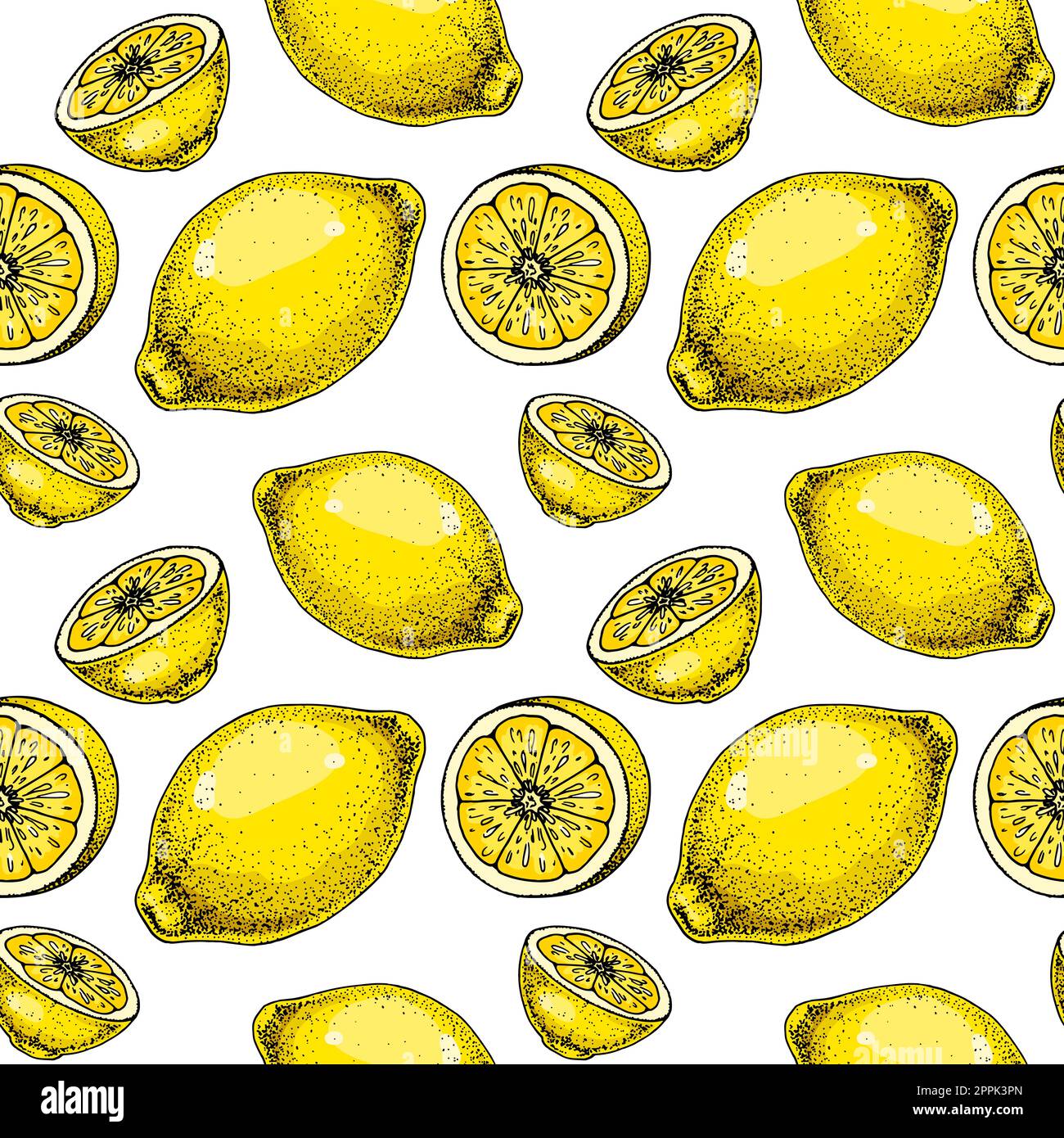 Lemon slice seamless pattern. Colorful hand drawn vector illustration ...