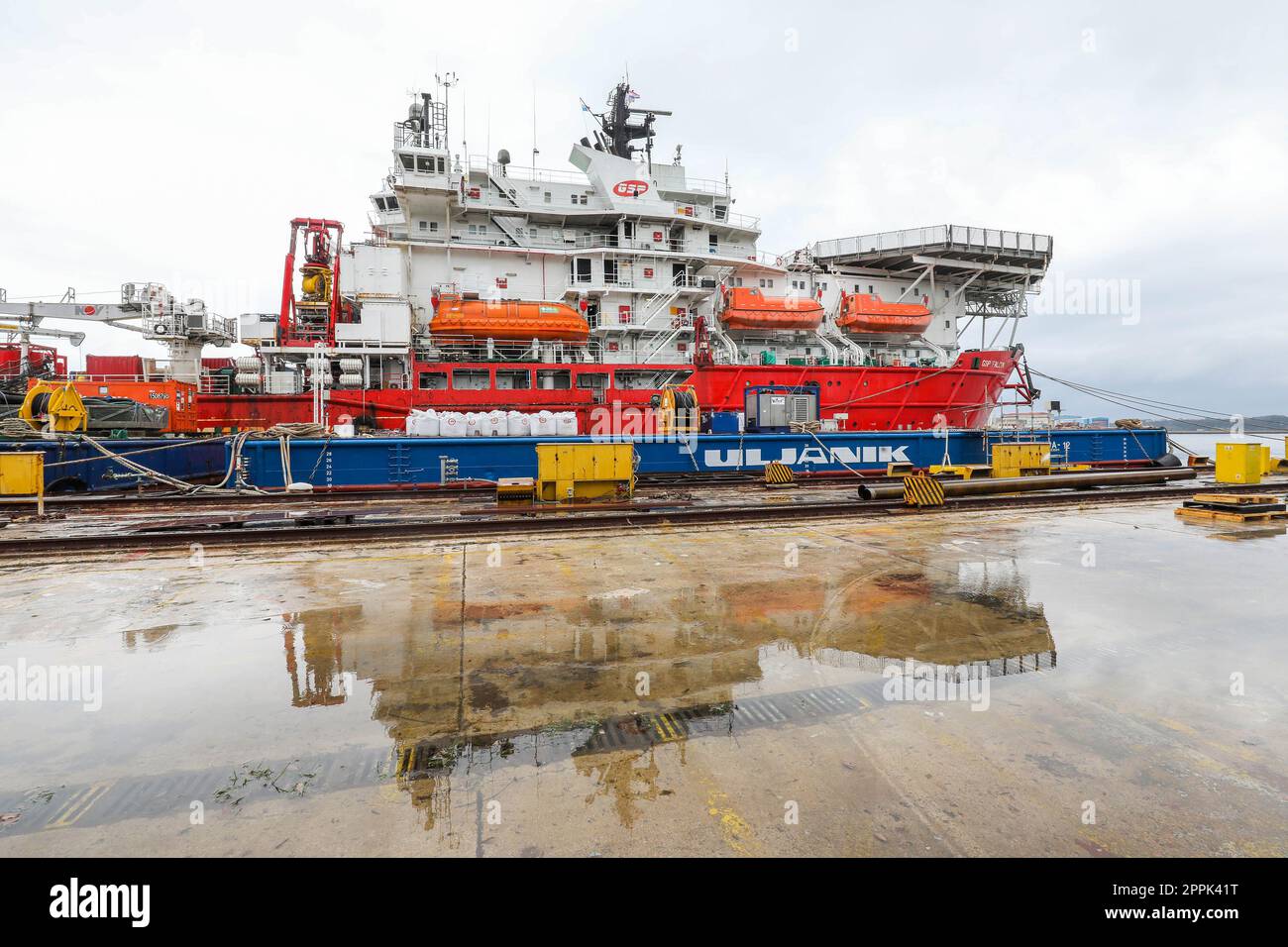 Pula, Croatia. 24th Apr, 2023. In the Uljanik shipyard, INA presented ...