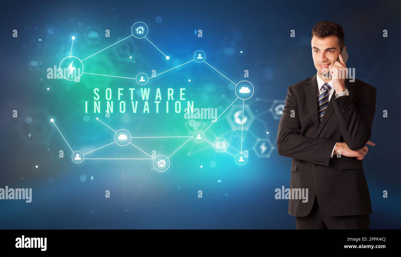 Businessman thinking about technology concept Stock Photo - Alamy
