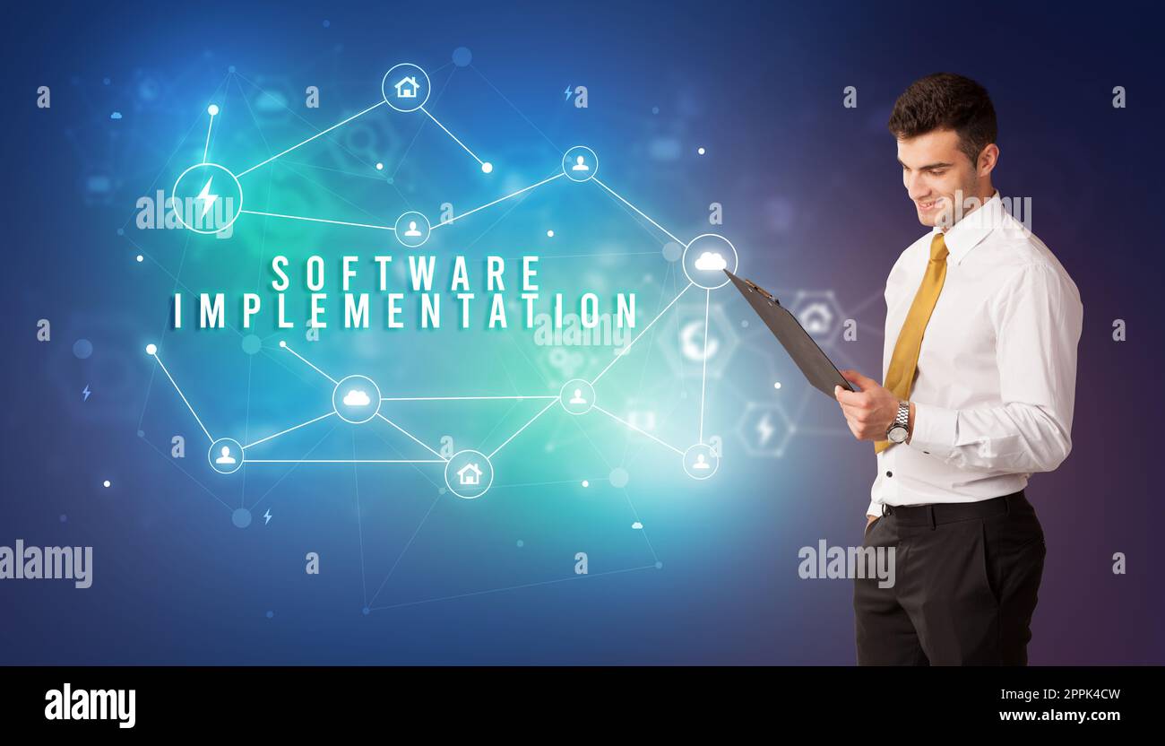 Businessman thinking about technology concept Stock Photo - Alamy
