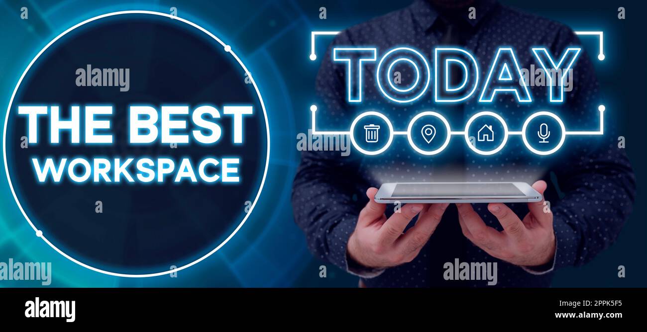 Text caption presenting The Best Workspace. Business overview ...