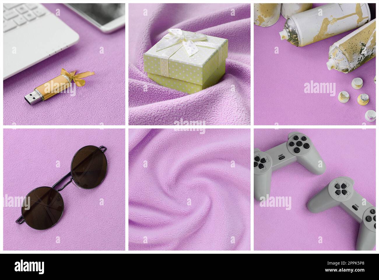 A set of pictures with fashionable youth objects on a soft fleece ...