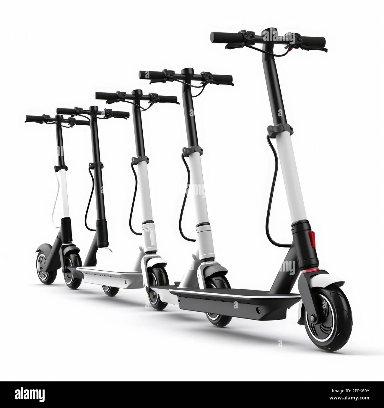 Row of electric scooter Cut Out Stock Images & Pictures - Alamy