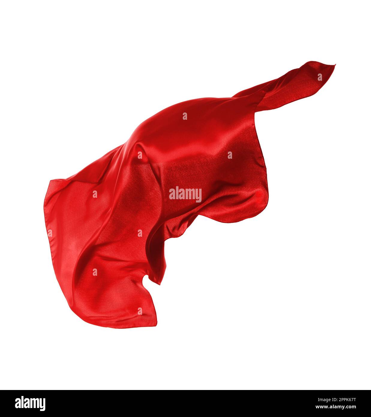 Beautiful delicate red silk floating on white background Stock Photo ...