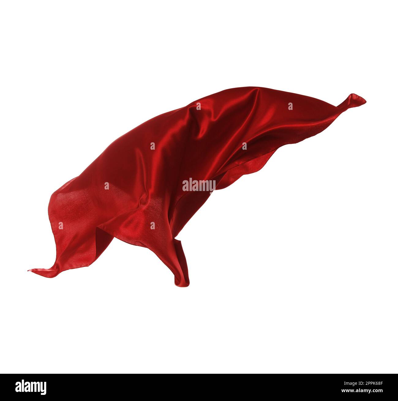 Beautiful delicate red silk floating on white background Stock Photo ...