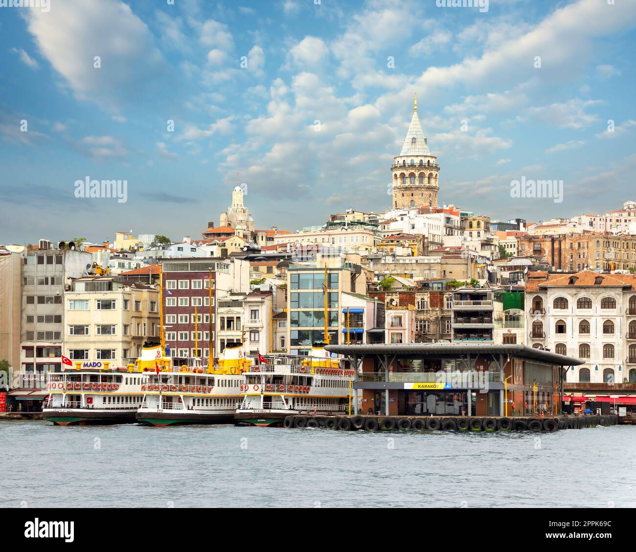 City view of Istanbul skyline, from the Bosporous overlooking Galata ...