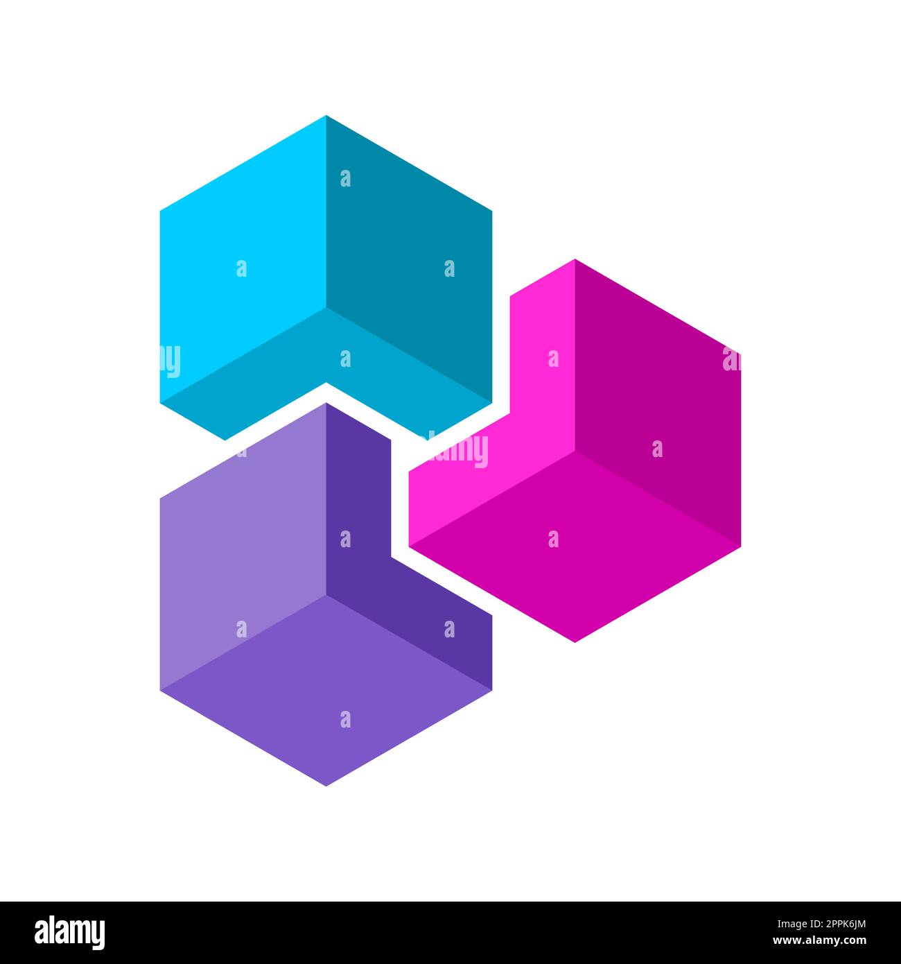 Three cubic elements form a triangle. Green, yellow and gray colors ...