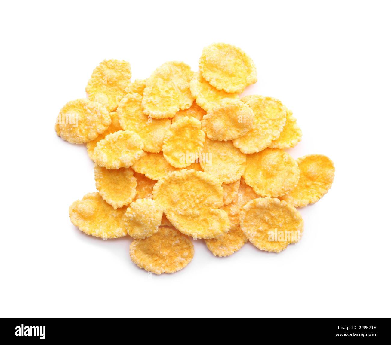 Pile of tasty corn flakes on white background, top view Stock Photo - Alamy