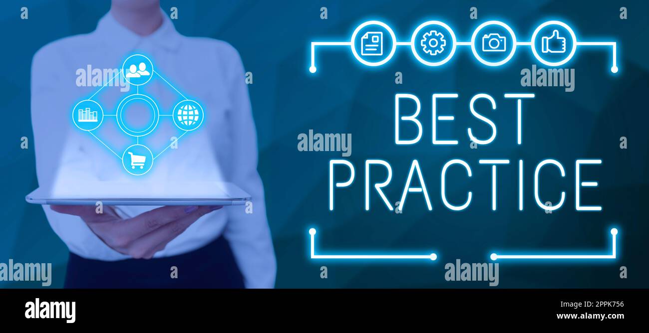 Text caption presenting Best Practice. Concept meaning Selective Focus ...
