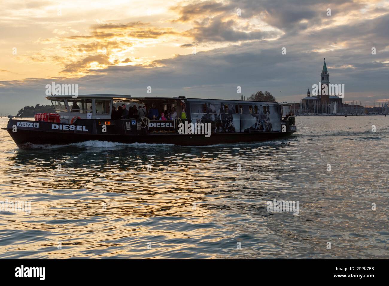 ACTV 49 Diesel public transportation bus boat on canal grande, heading ...