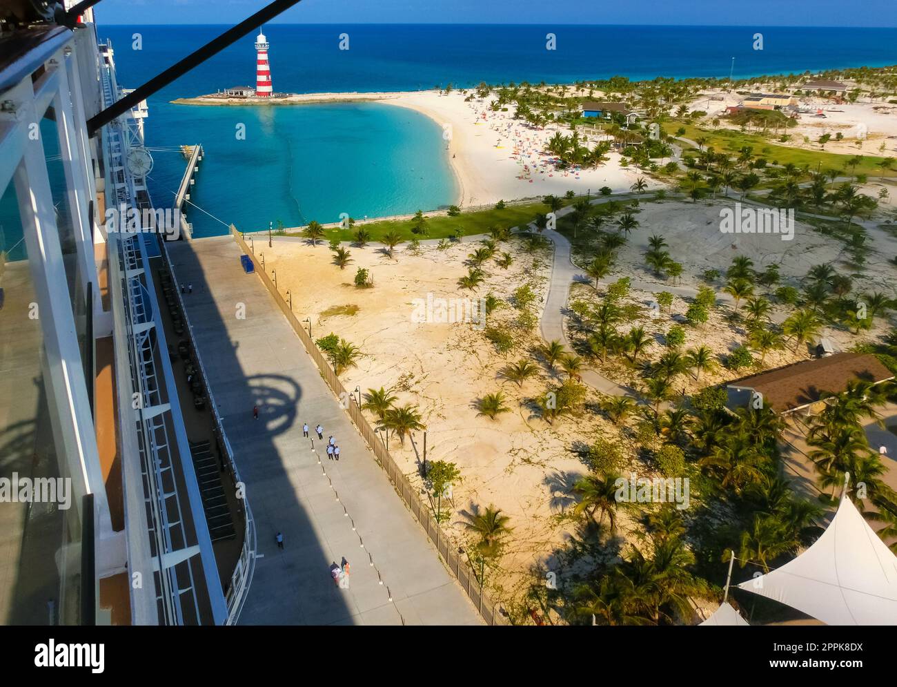 Beach on Ocean Cay Bahamas Island with a colorful houses and turquoise ...