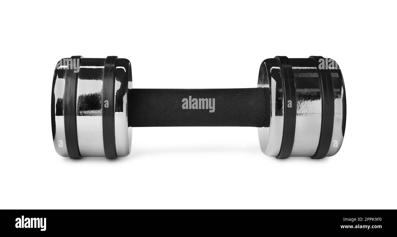 One dumbbell isolated on white. Weight training equipment Stock Photo ...