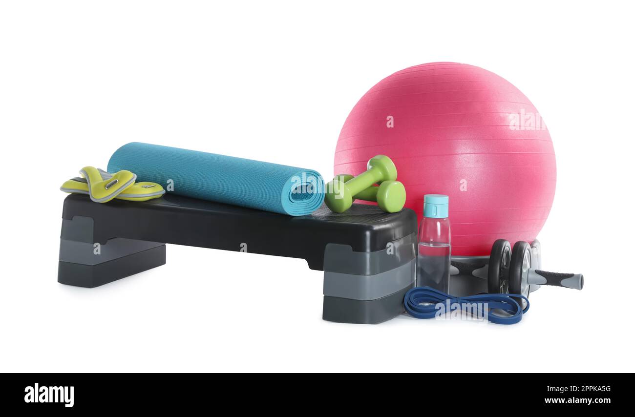 Set of different sports equipment on white background Stock Photo - Alamy