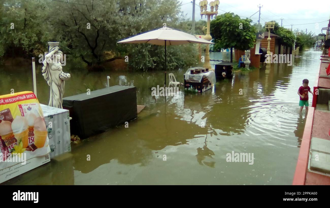 Anapa, Russia August 13, 2021 Flooding caused by heavy rains and ...