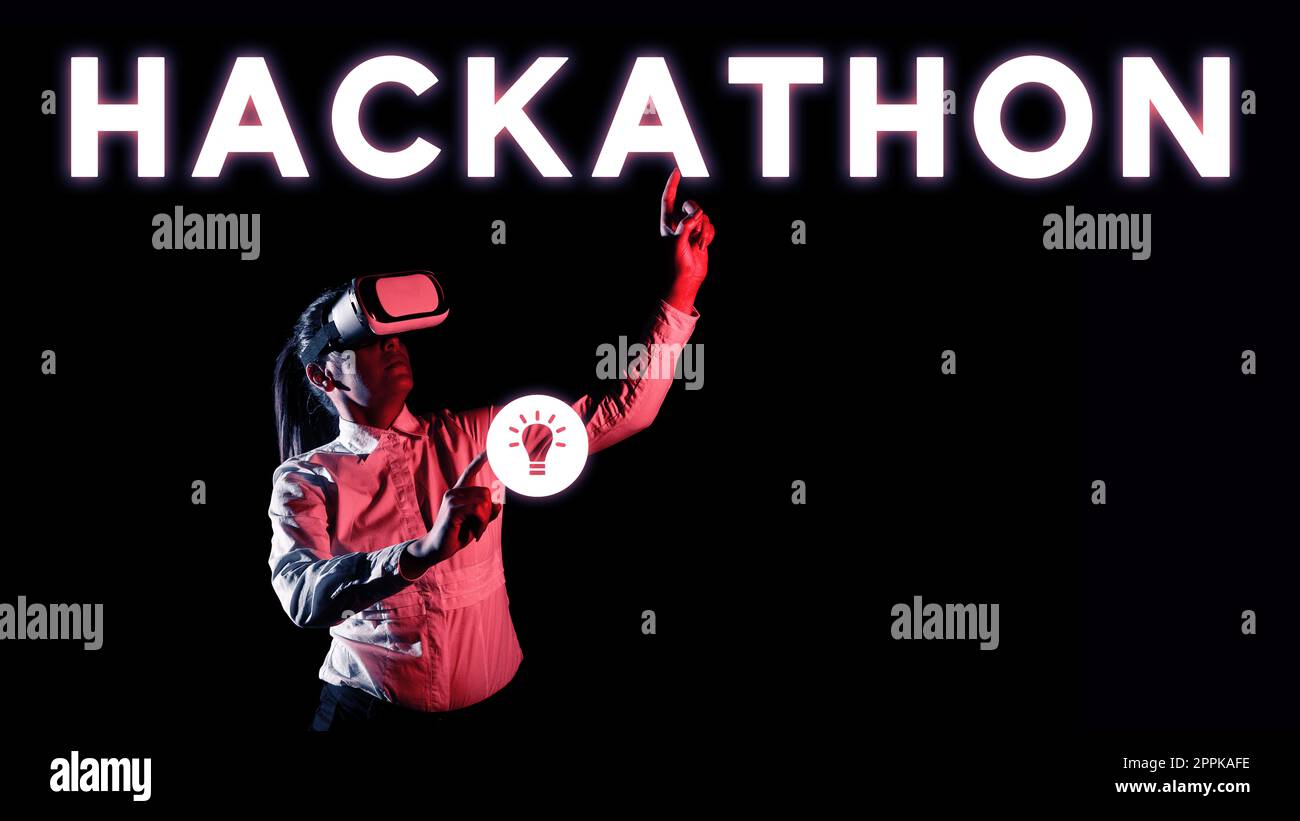 Text caption presenting Hackathon, Concept meaning event where large ... Text caption presenting Hackathon, Concept meaning event where large ...