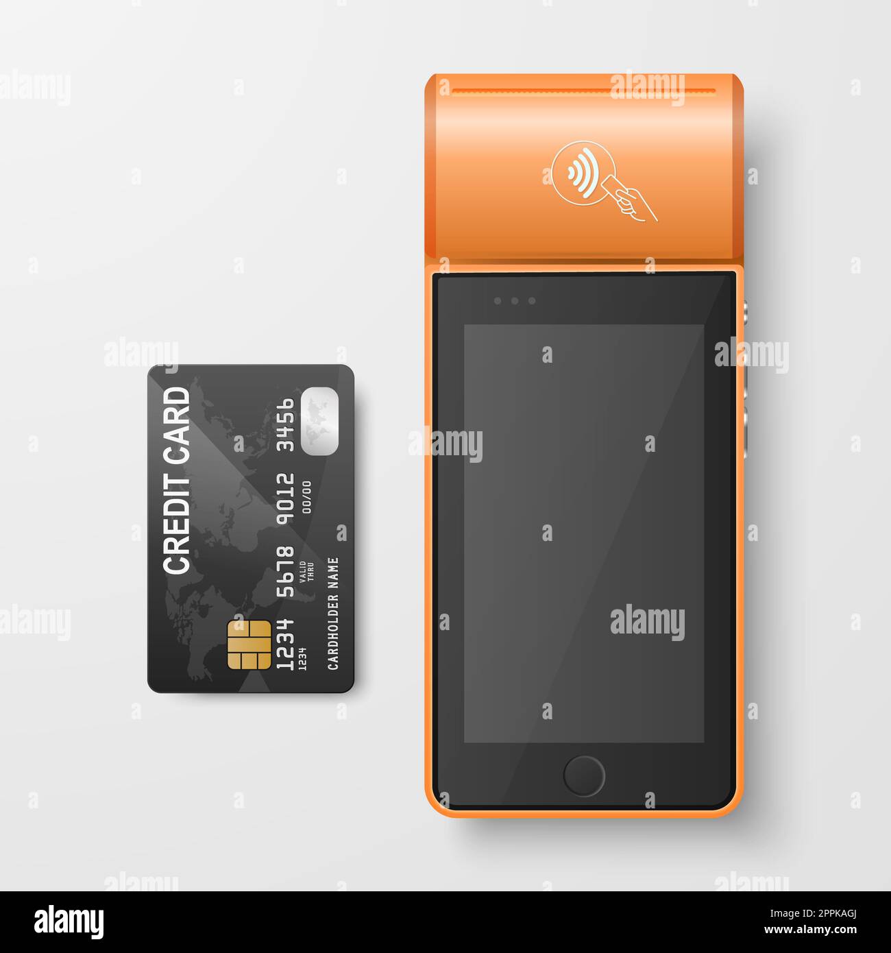 Vector 3d Orange NFC Payment Machine and Credit Card Isolated. Wi-fi ...