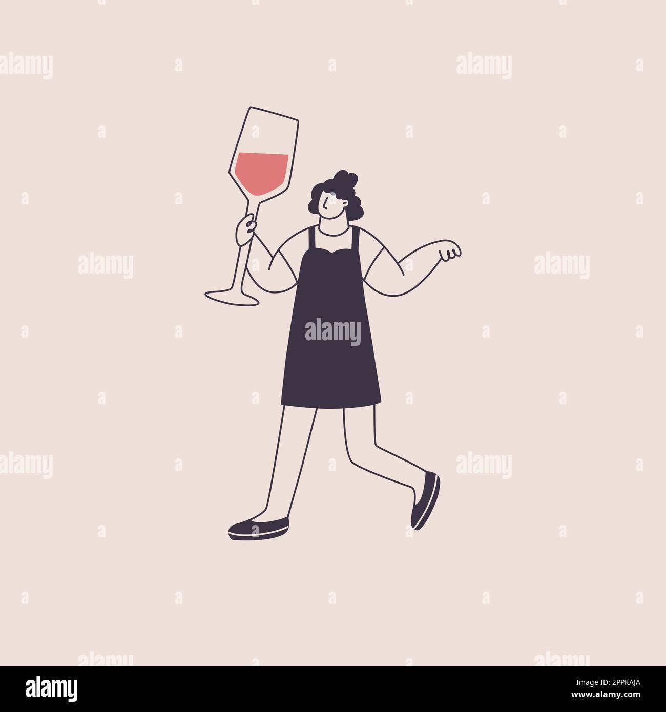 A woman with a giant glass of wine. Cute character in trendy style ...